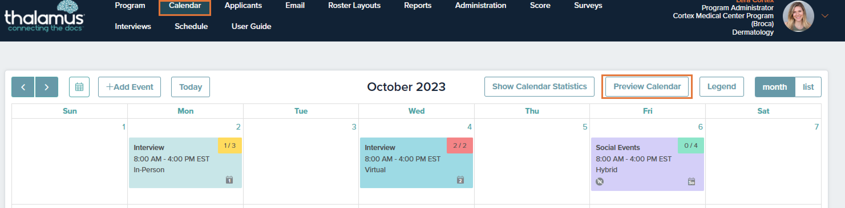Applicant Calendar Preview for Programs – ThalamusGME