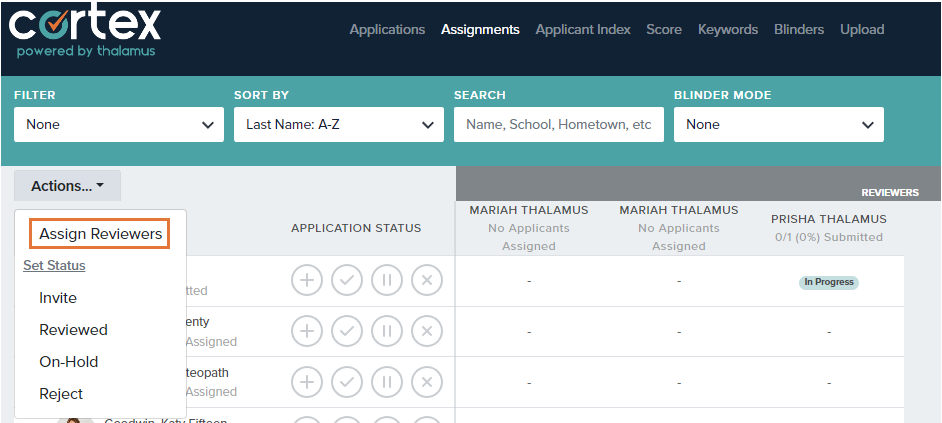 Cortex - Managing Applicant Assignments and Status – ThalamusGME