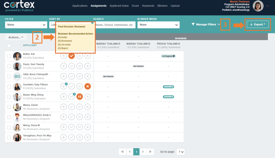 Cortex - Managing Applicant Assignments and Status – ThalamusGME