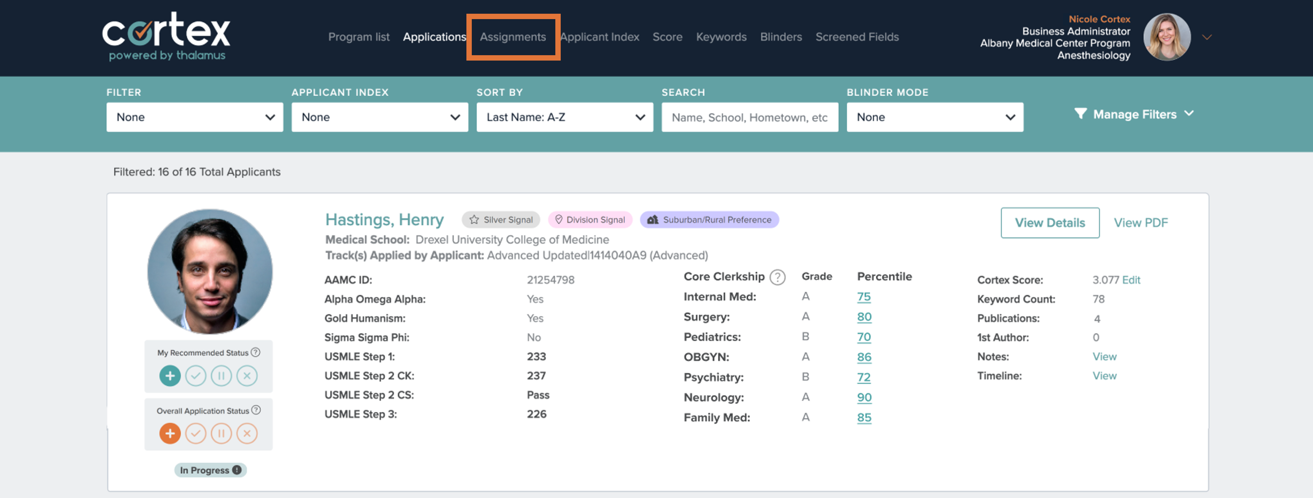 Cortex - Managing Applicant Assignments and Status – ThalamusGME