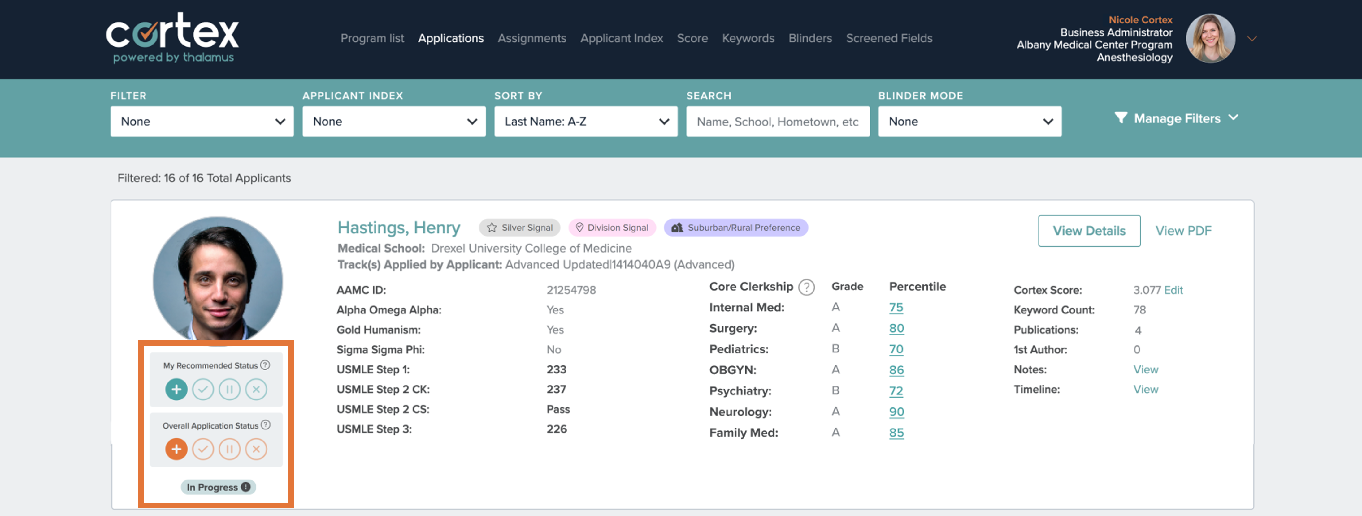 Cortex - Managing Applicant Assignments and Status – ThalamusGME