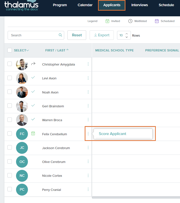Score an Applicant in Thalamus Core – ThalamusGME