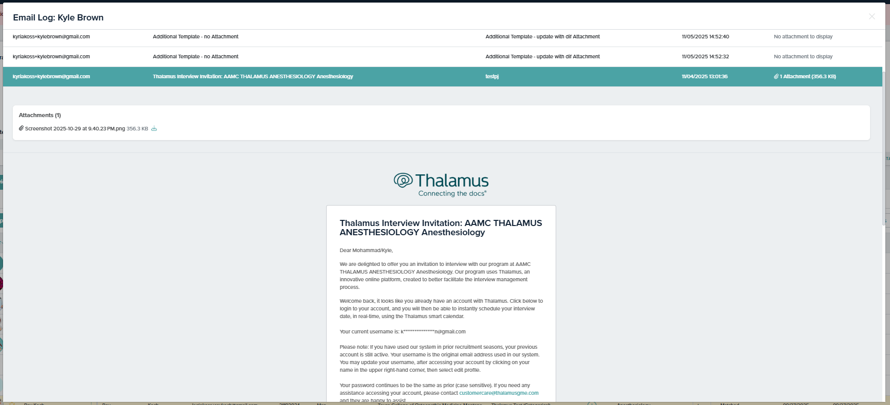 Viewing Thalamus Email Log – ThalamusGME