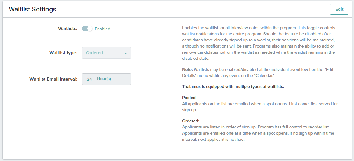 Calendar Settings Overview (Global Program Settings) – ThalamusGME
